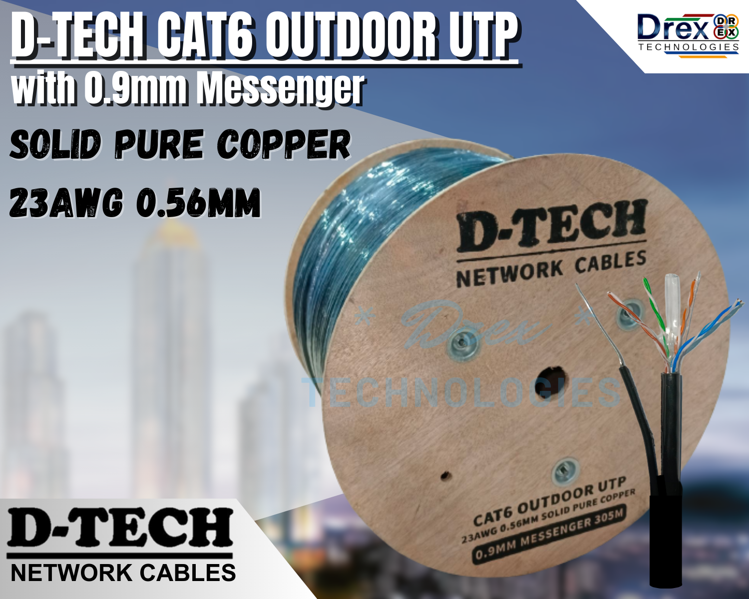 305M D-TECH Cat6 UTP Cable Outdoor Pure Copper with Messenger | Lazada PH