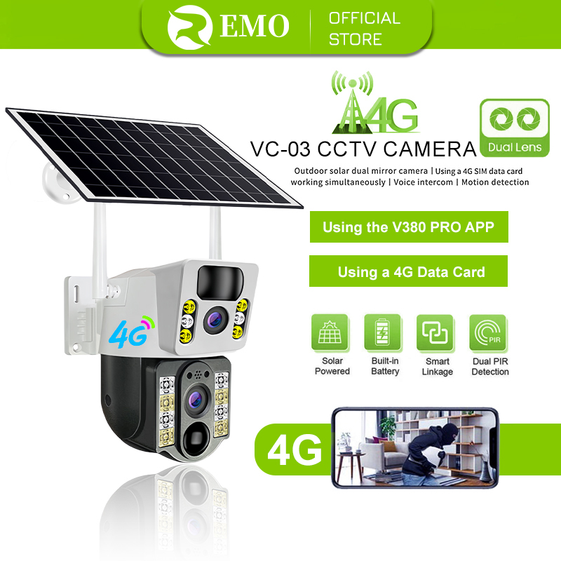 EMO Solar cctv camera connect cellphone VC20 Dual lens Outdoor ...