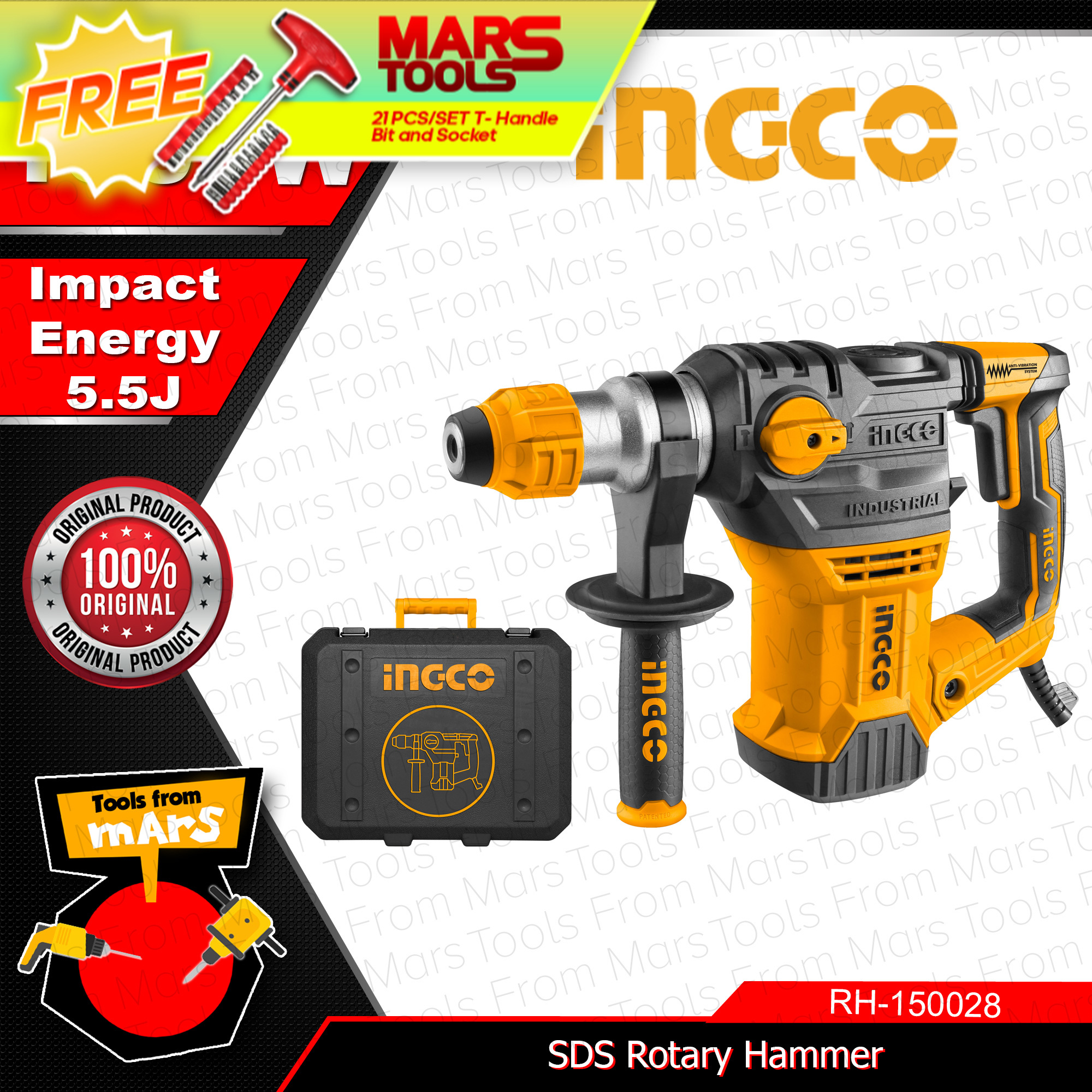 INGCO Rotary Hammer 1500W Demolition Electric Hammer Concrete Breaker ...