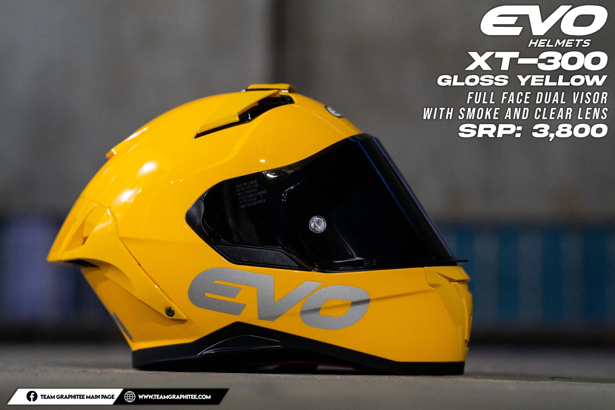 EVO XT 300 GLOSSY YELLOW FULL FACE DUAL VISOR WITH FREE CLEAR LENS ...