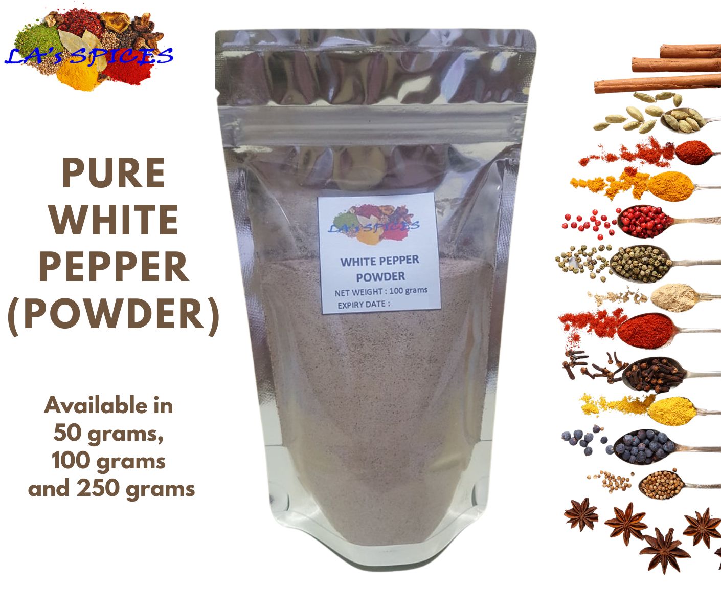 Pure White Pepper (Powder or Whole) - 50 grams, 100 grams, 250 grams ...