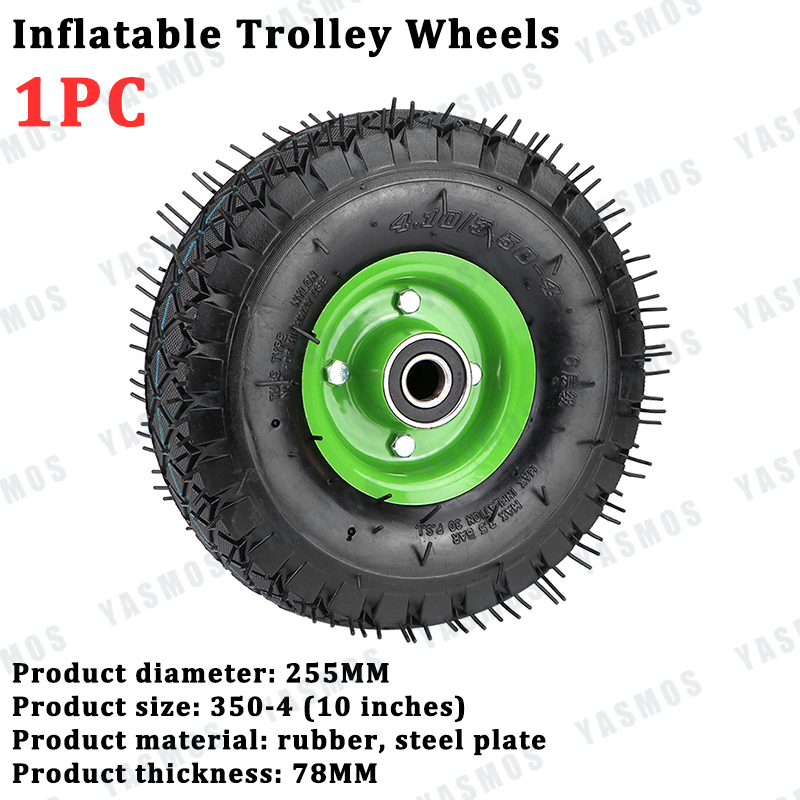 Original 10 Inch Rubber Trolley Wheels Heavy Duty 350-4 Inflatable Push ...