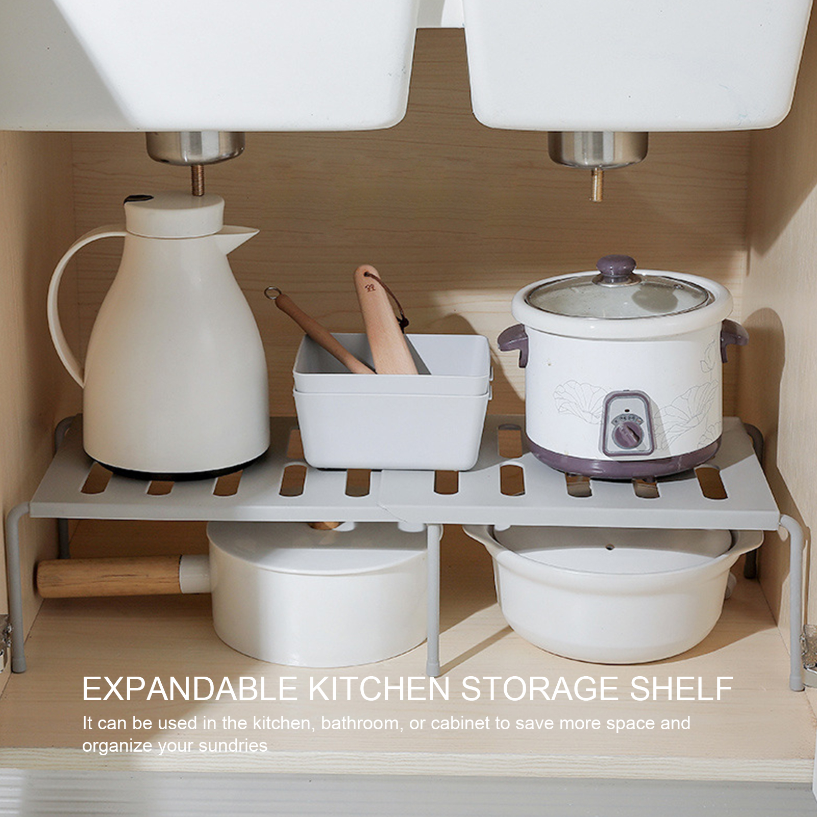 Expandable Kitchen Storage Shelf Rack Stackable Pantry Shelves Kitchen ...