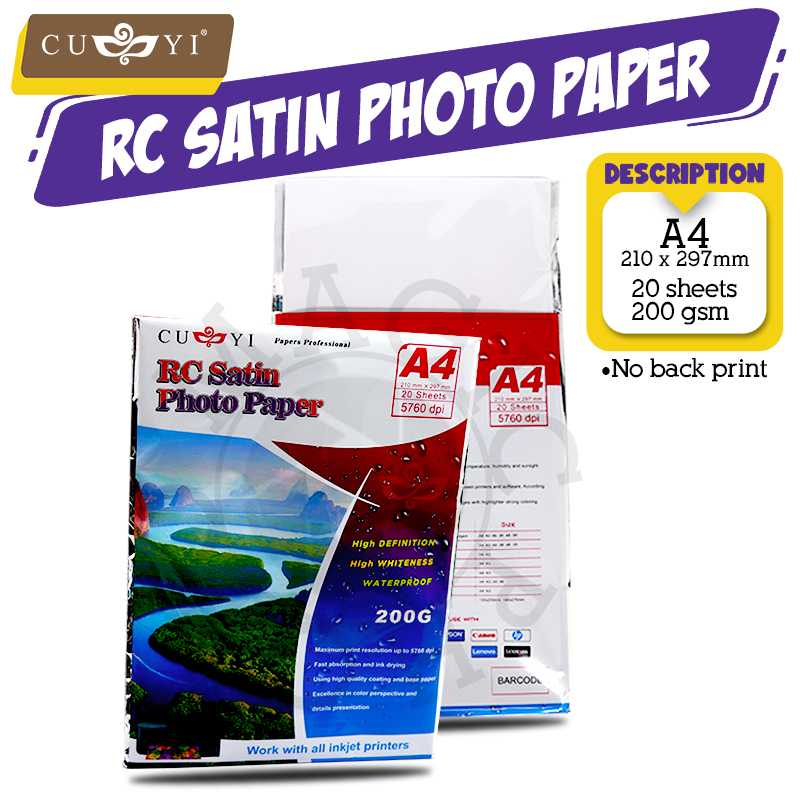 Magic photo CUYI RC Satin Photo Paper 260gsm A4 , 5R , 4R , 3R Size (20 ...