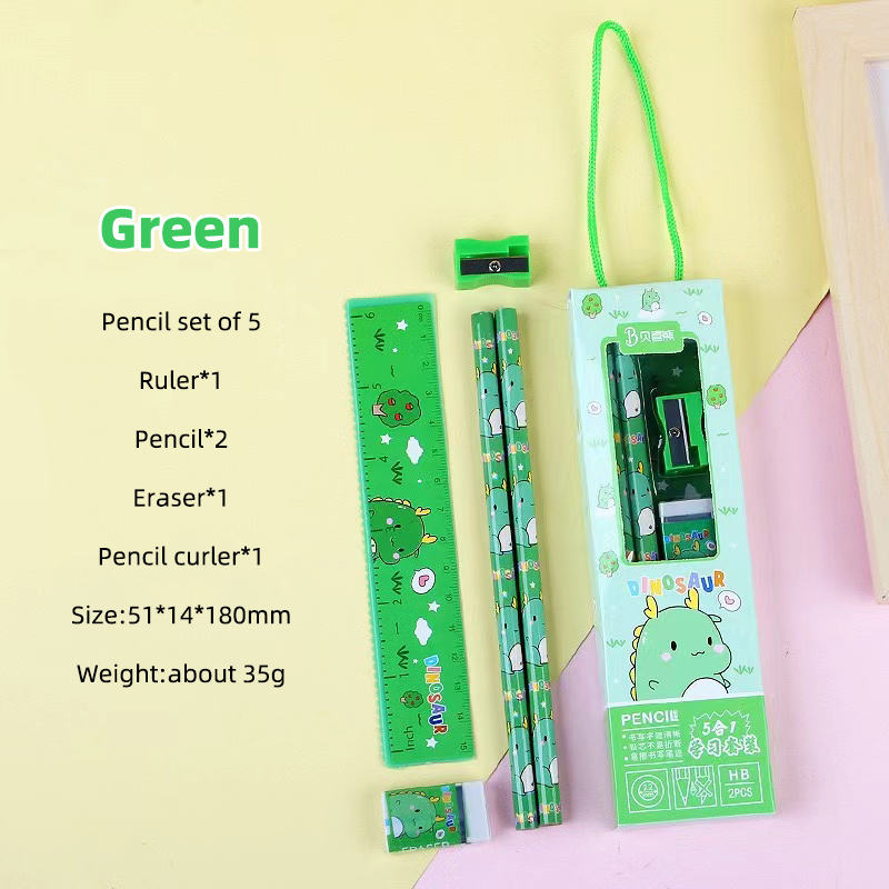 5Pcs/set Cartoon Stationery Set with Ruler Pencil Eraser Sharpener ...
