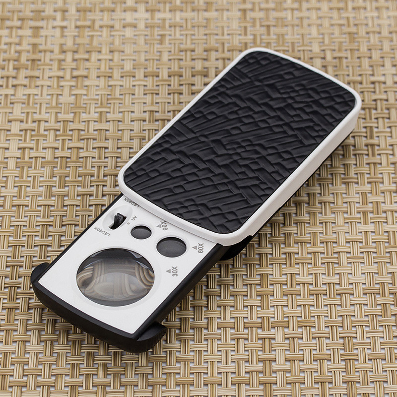 Mini Magnifying Glass 30X 60X 90X Pocket LED Light Fold Jewelry Loupe ...