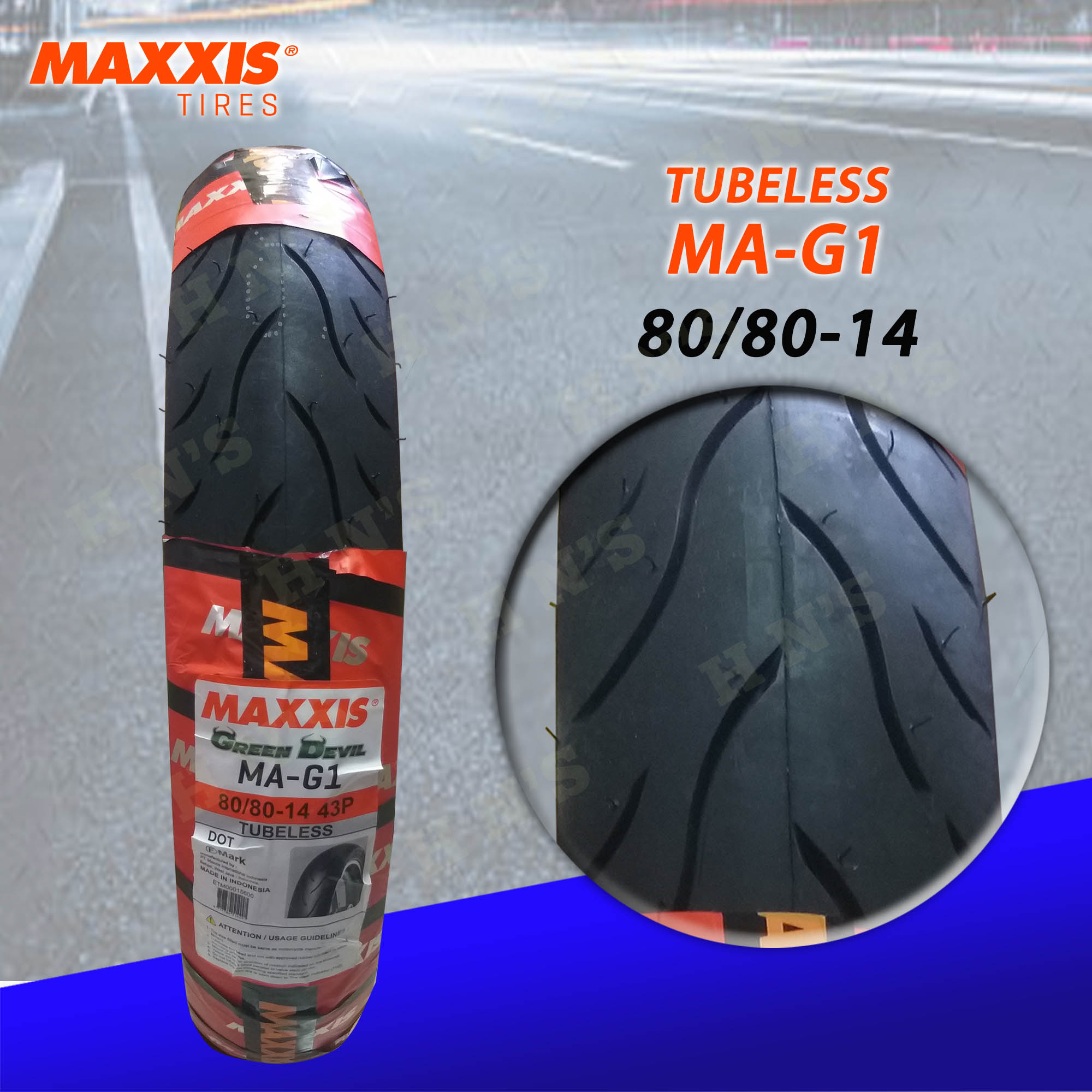 MAXXIS Green Devil MA-G1 Tubeless Tires RIM 14 ( 80/80-14 , 90/80-14 ...