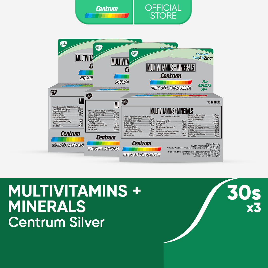 Centrum Silver Advance 30s x3 Multivitamins + Minerals for 50+ Healthy ...