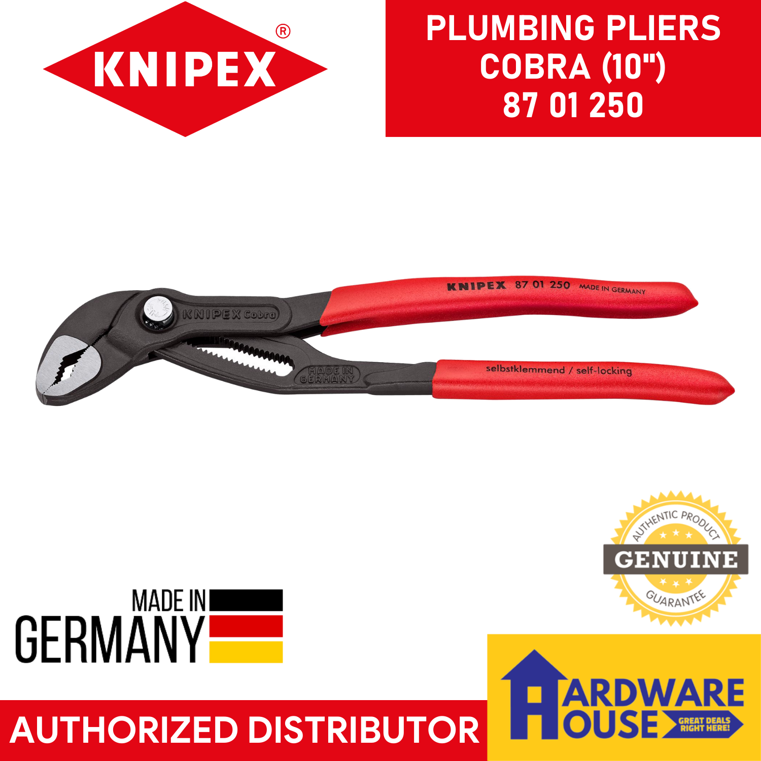 ORIGINAL KNIPEX Cobra Pliers For Plumbing Water Pump Pipe Wrench Sizes ...