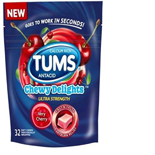 TUMS Chewy Delights Very Cherry Ultra Strength Antacid Soft Chews for ...