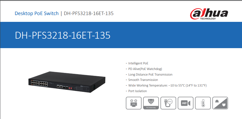 Dahua 4 Port 8 Port 16 Port 24 Port Poe Switch Unmanaged Hi Poe 10 100mbps Fast Ethernet