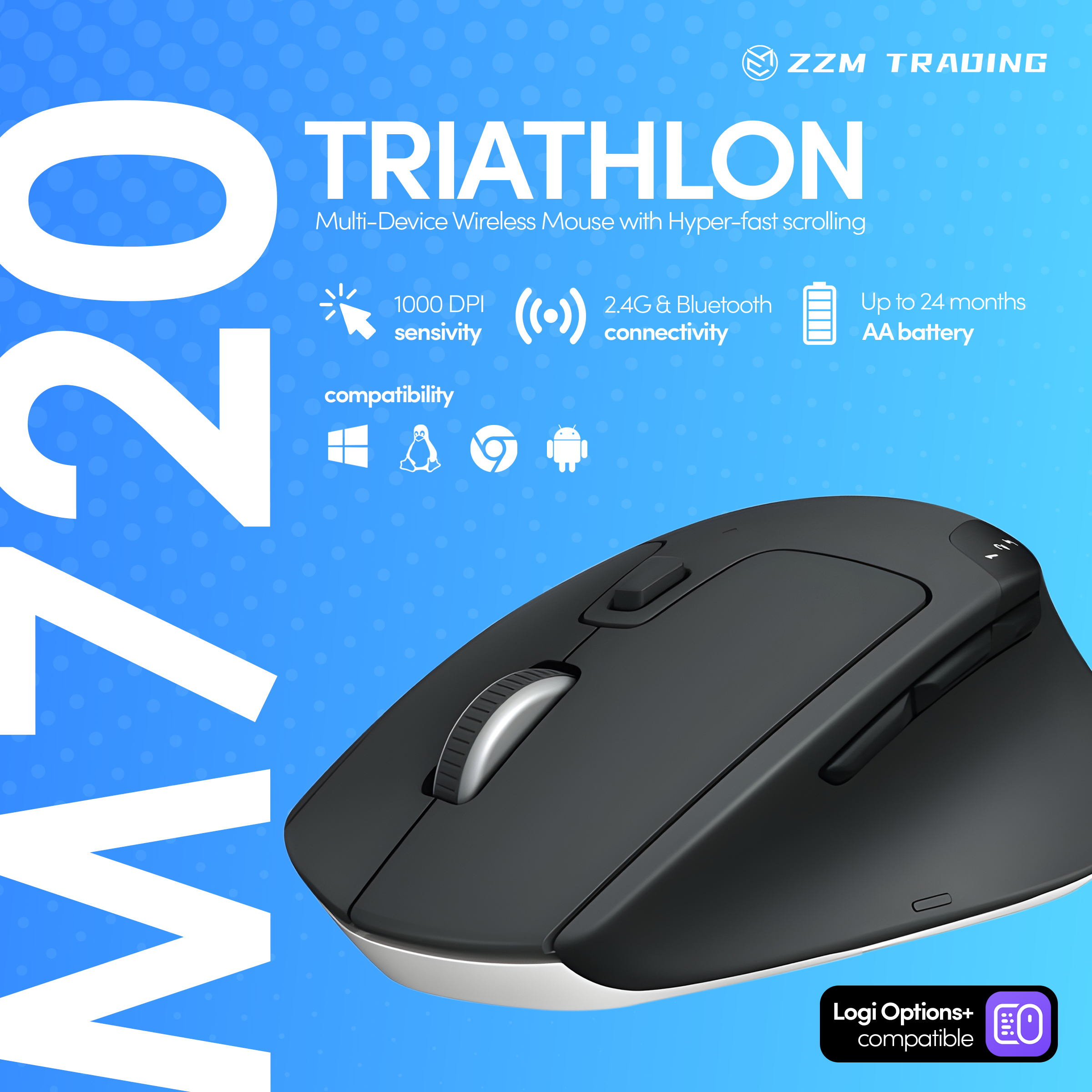 Logitech M720 Triathlon Multi-device Wireless Mouse with Fast Scroll ...