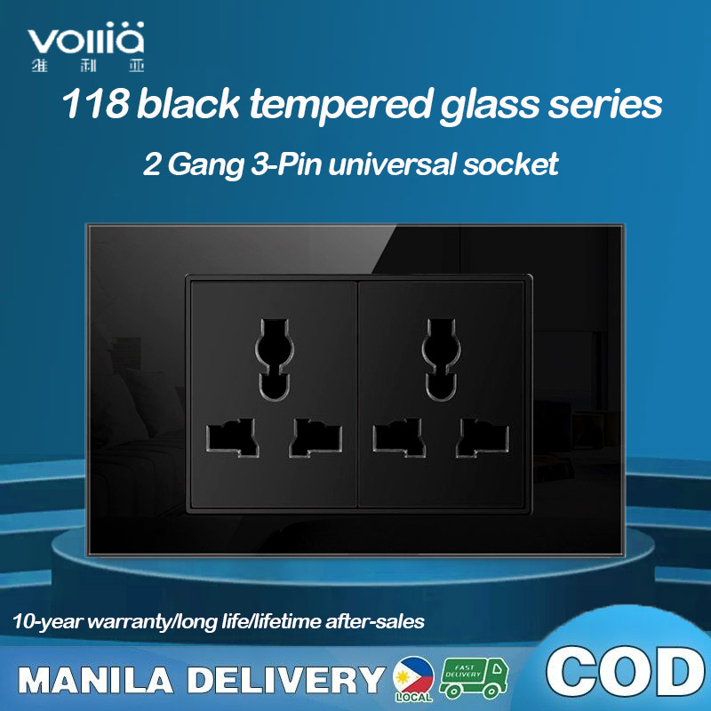 Vollia Electrical Switch and Outlet Tempered Glass Panel Board Black 1 ...