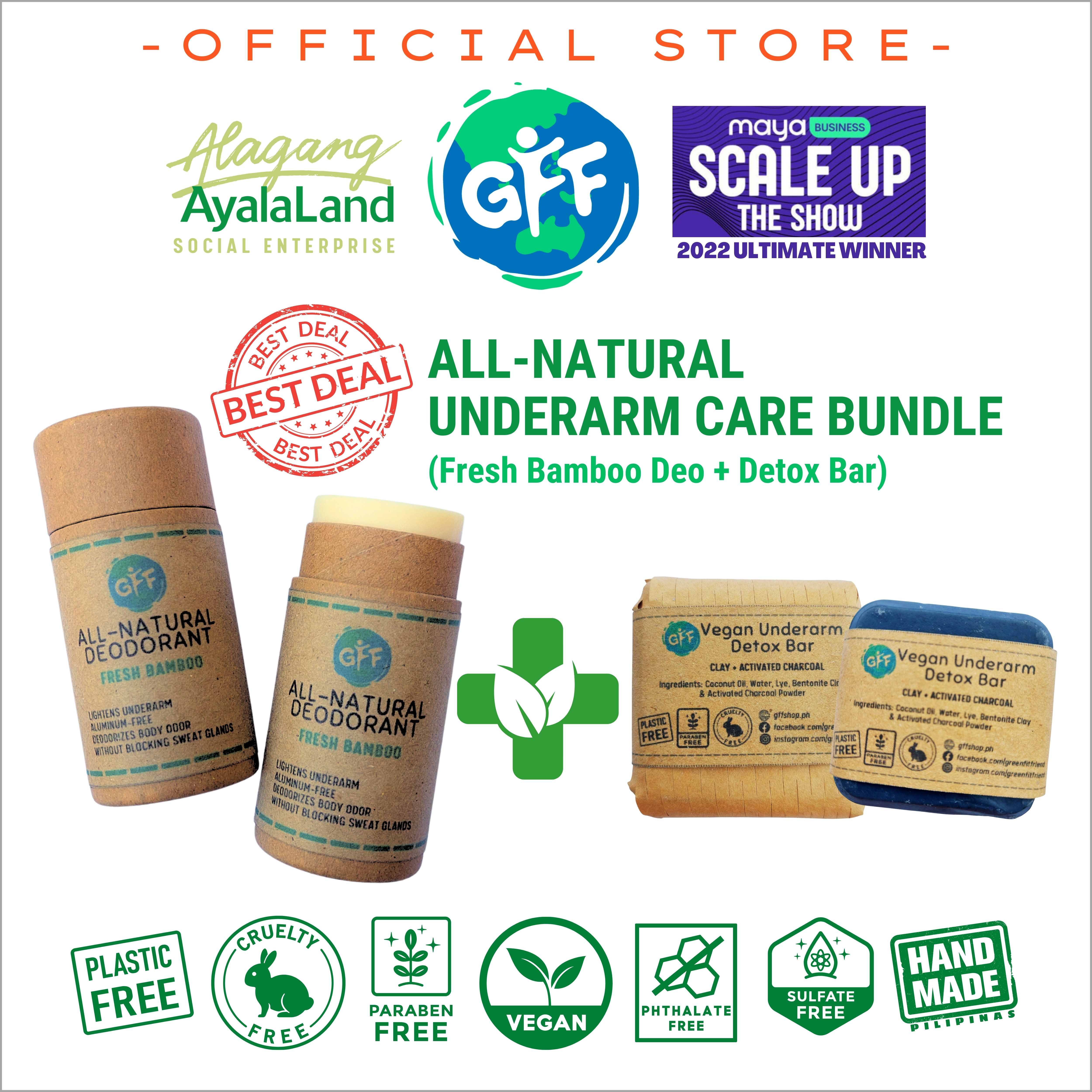 GFF All-Natural Underarm Care Bundle (Deo + Detox Bar) [ Plastic-Free ...