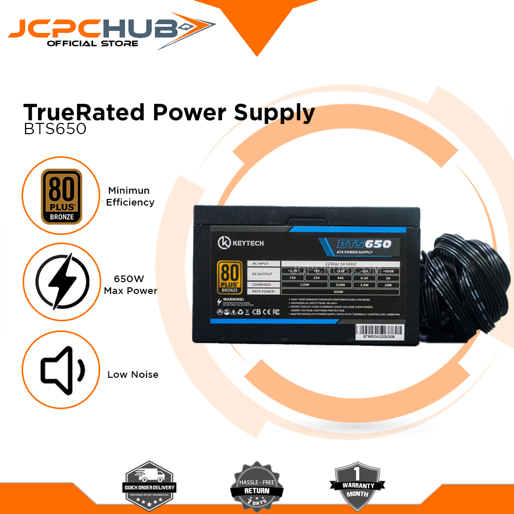 Keytech TrueRated Power Supply 80 Plus Bronze BTS650 650W PSU Power ...