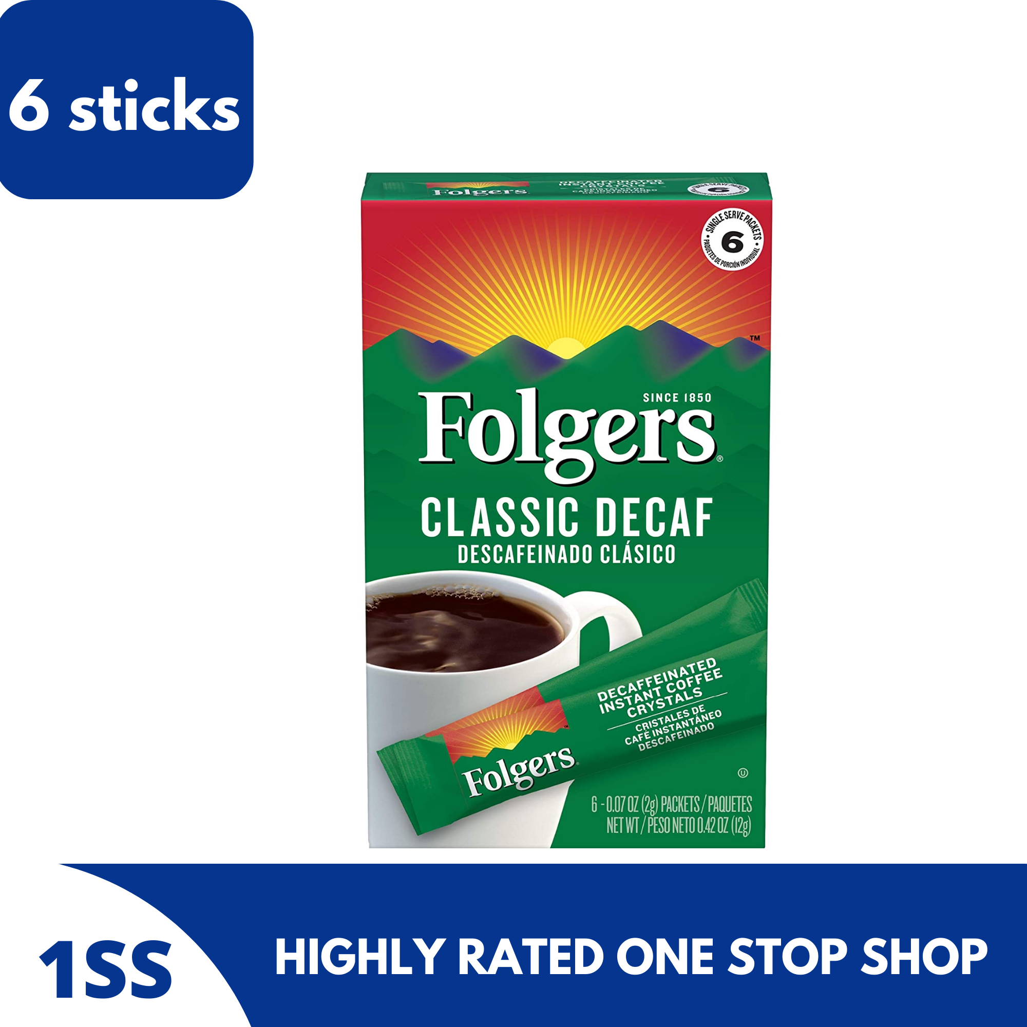 Folgers Classic Decaf Instant Coffee, 6sticks | Lazada PH