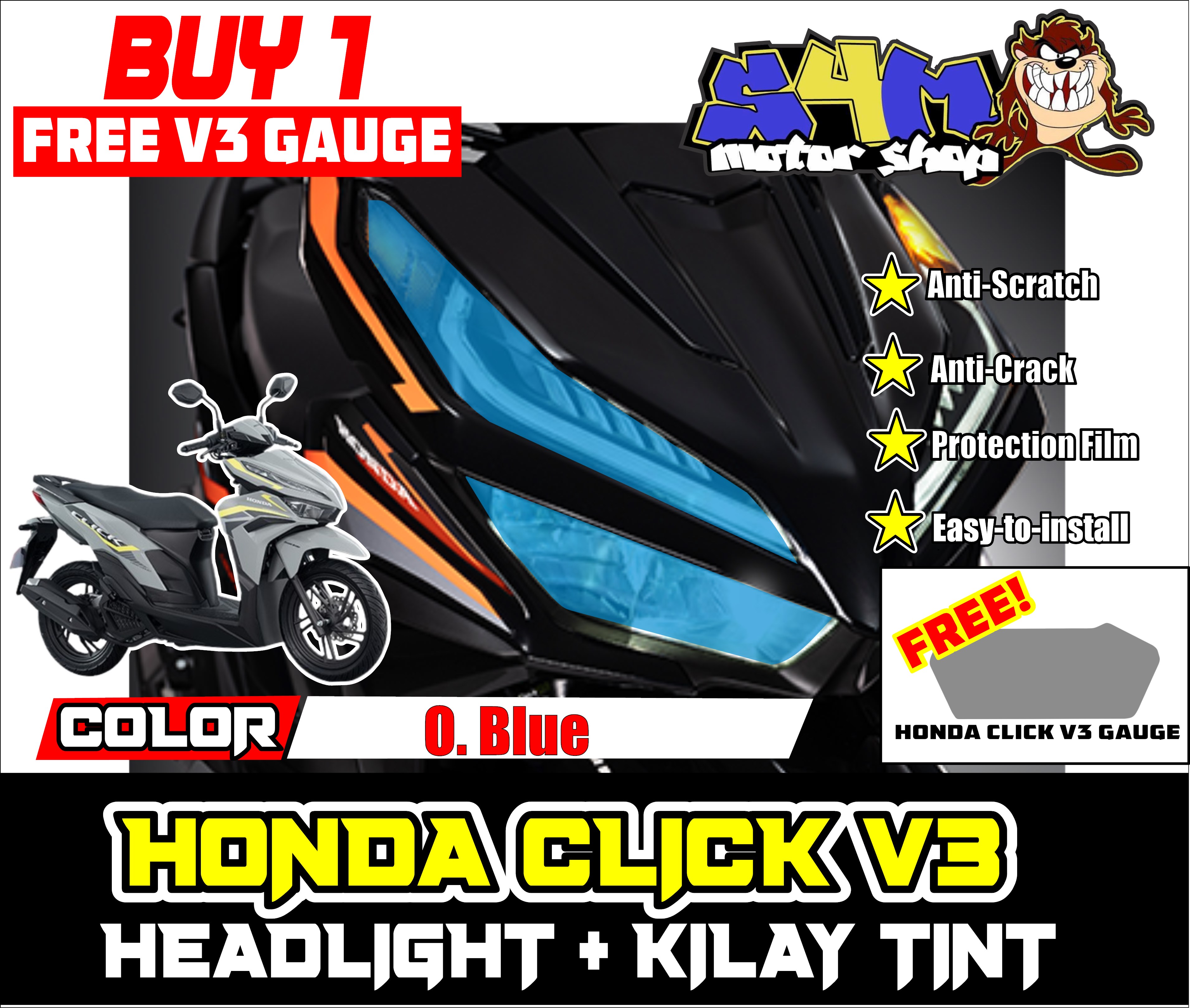HONDA CLICK V3 HEADLIGHT + KILAY TINT (FREE V3 GAUGE PROTECTION ...