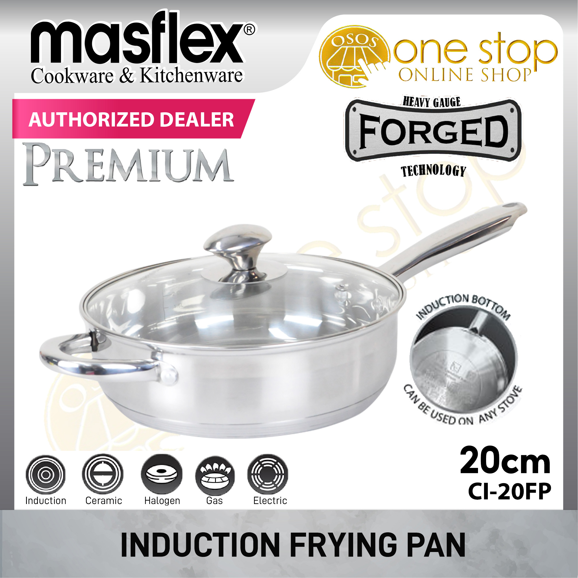 Masflex Original 20cm Stainless Steel Induction Frypan with Glass Lid ...