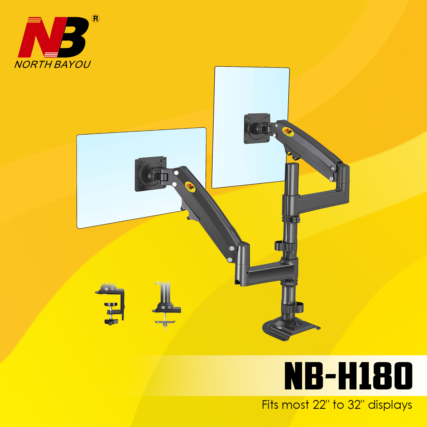North Bayou H180 Fits 22"-32" Monitor ARM Double Extension Gas-Strut ...