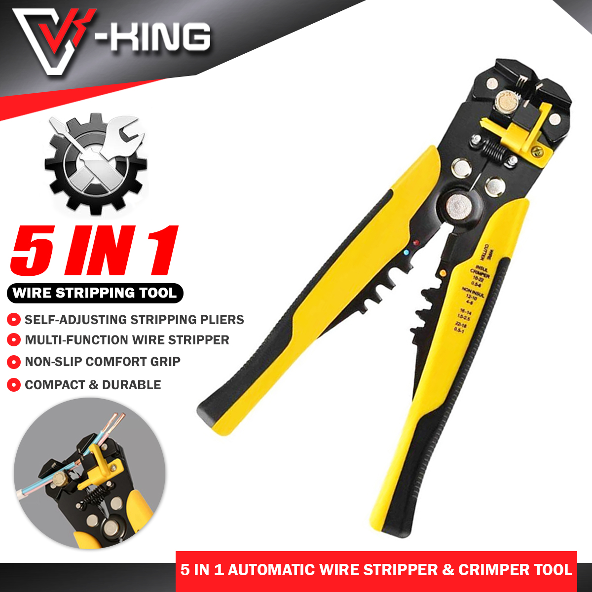 V-KING Automatic Wire Stripper & Crimper Self-adjusting Tool for Cable Wire Stripping , Crimping ...