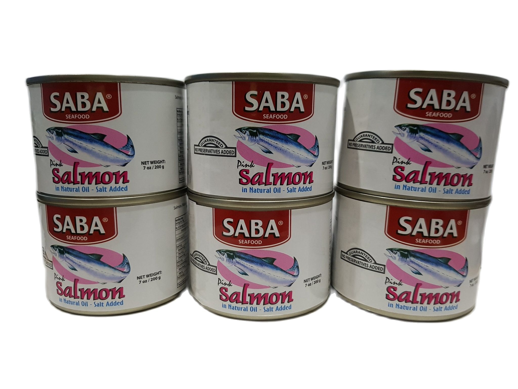 SABA PINK SALMON Sardines in Natural Oil, Salt Added (pack of 6 cans x ...