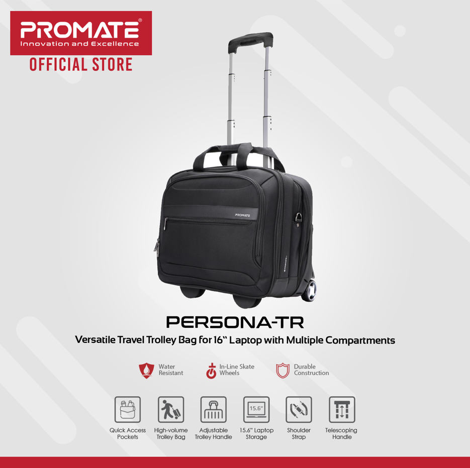 Promate Persona-TR Versatile Travel Trolley Bag for 16” Laptop with ...