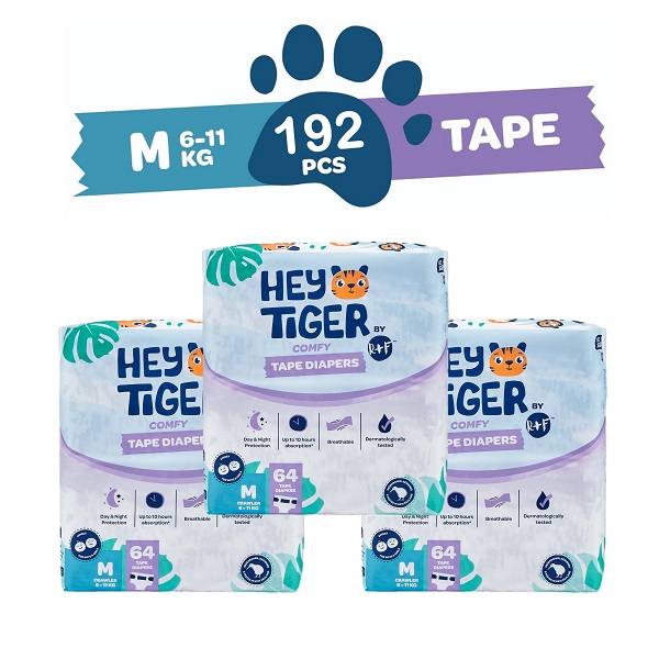 HEY TIGER Tape DIapers MEDIUM (6-11 kg) - Bundle Pack 192pcs (64 pcs x 3 Jumbo Packs) | Lazada PH