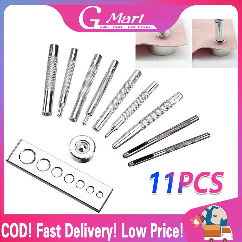 11pcs/set Die Punch Hole Snap Rivet Button Setter Base Kit Leather Punch DIY Leather Tool ...