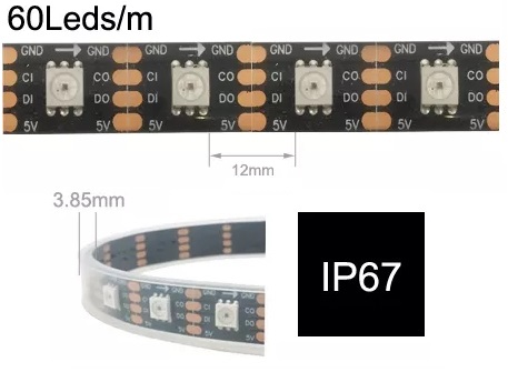 5V SK9822 Programmable RGB LED Strip 60 LEDs/M IP65 IP67 4 wires - 1 ...