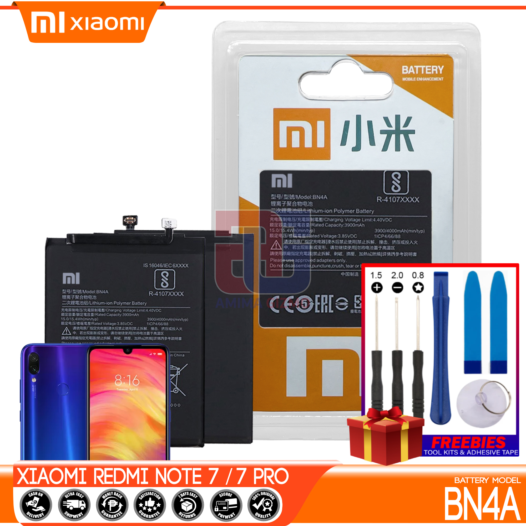 Xiaomi Redmi Note 7 Battery Original Quality and Capacity Model BN4A ...