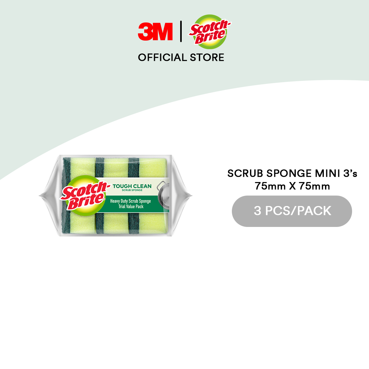 3M™ Scotch Brite® Tough Clean Scrub Sponge Mini 3'S 75mm x 75mm | Lazada PH