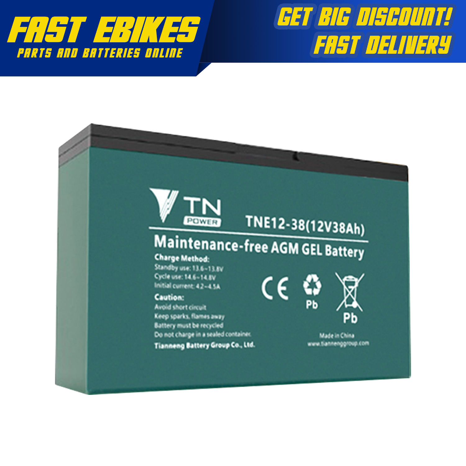 1pc 12v 38ah Ebike Battery Tianneng Brand AGM GEL Battery Deep Cycle ...