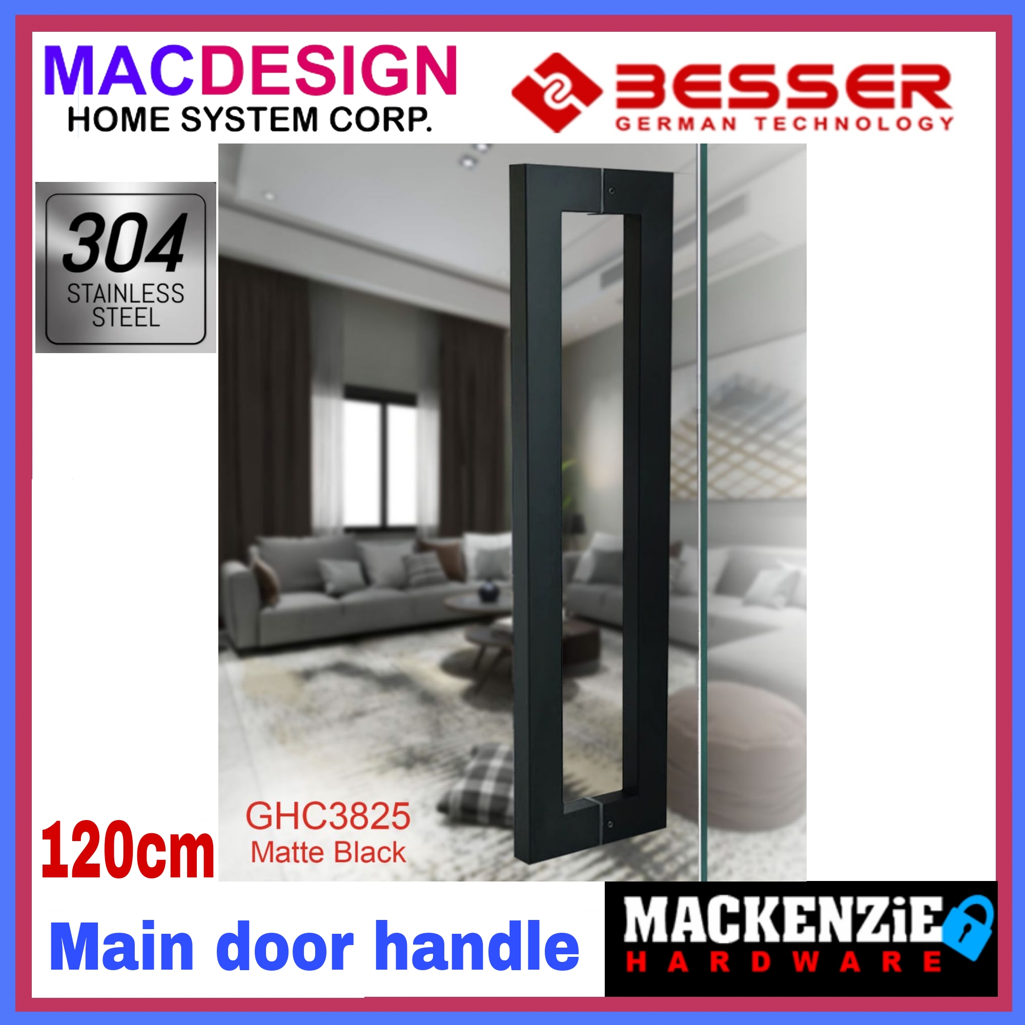 BESSER GHC3825.120 BLACK DOOR HANDLE 120CM FOR WOOD MATT BLACK SQUARE ...