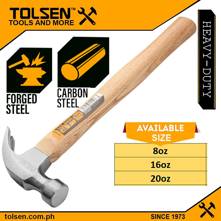 Tolsen Claw Hammer [ONLINE EXCLUSIVE] (8OZ | 16OZ | 20OZ) Wooden Handle ...