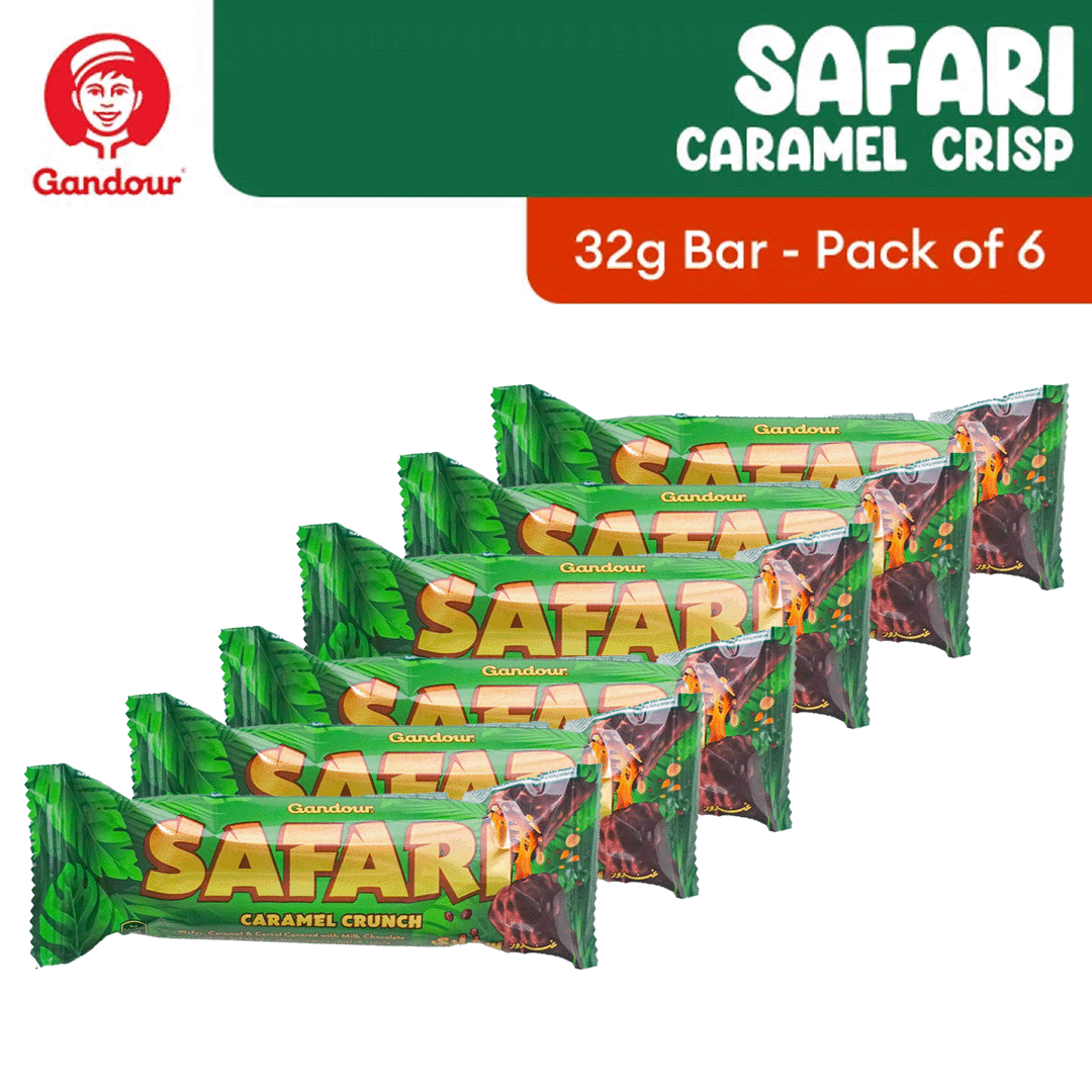 Gandour Safari Caramel Crisp Chocolate Bar 32g - Pack of 6 EXPIRATION ...