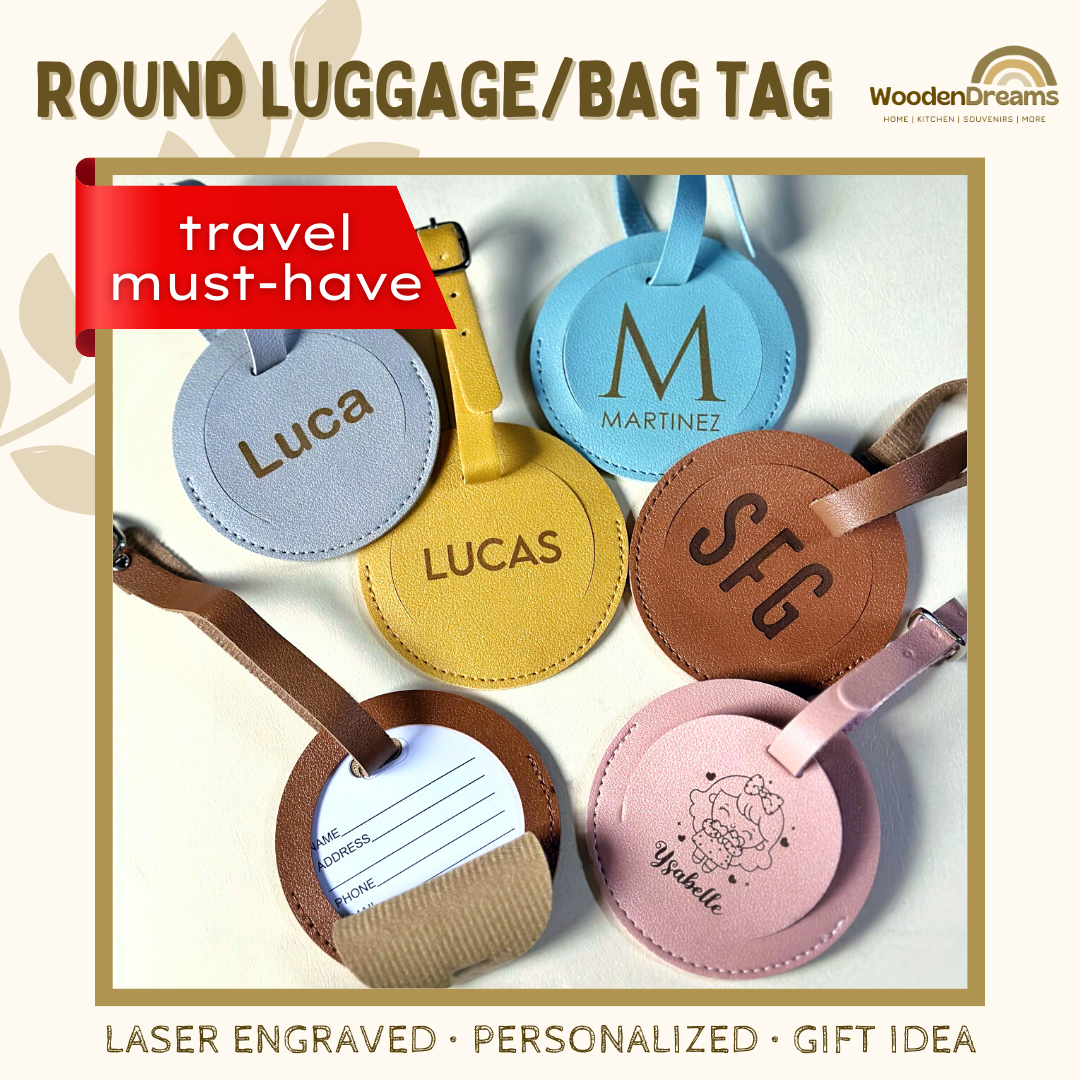Personalized ROUND leather Luggage/ bag tag (Laser Engraving) | Lazada PH