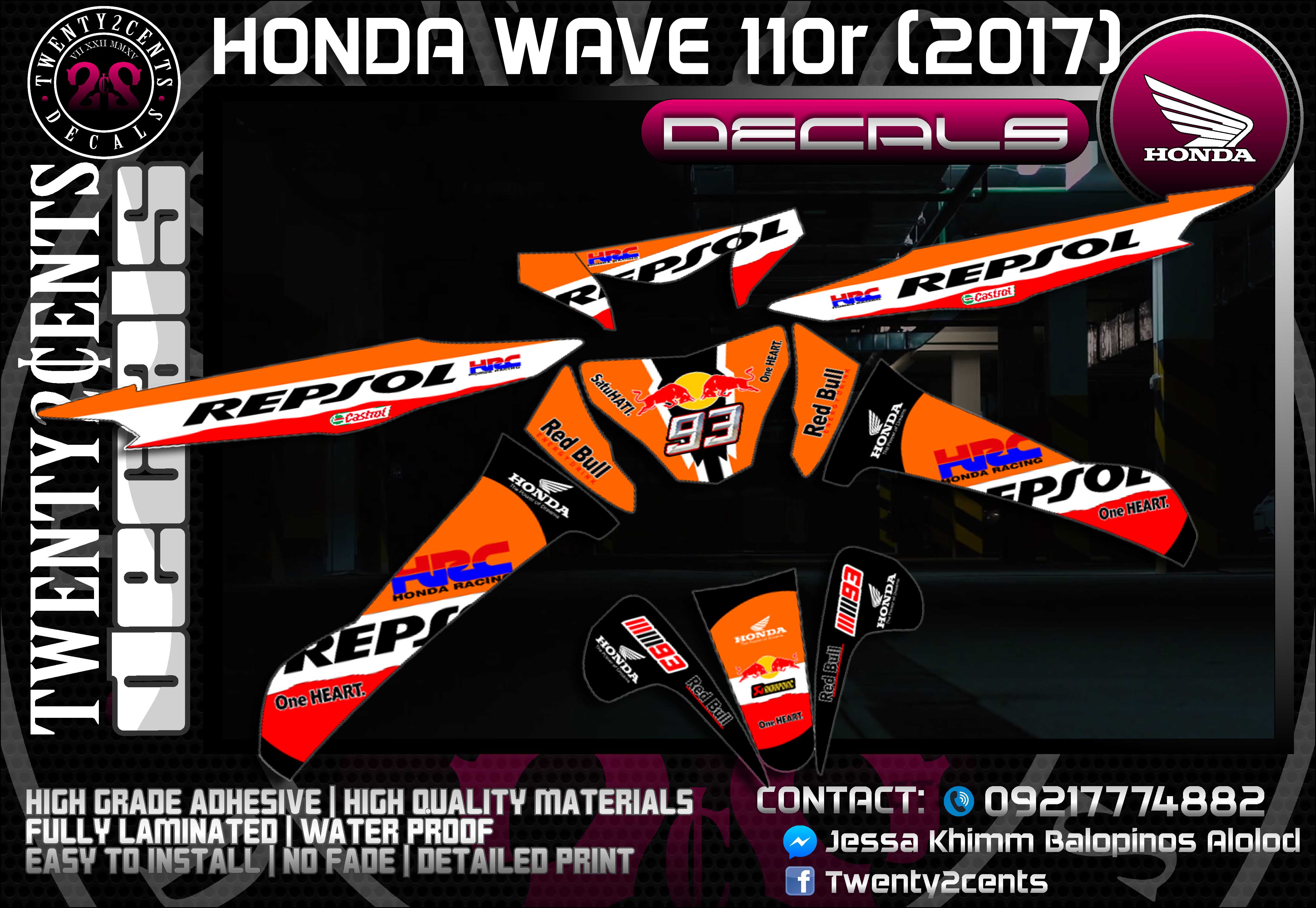 honda wave 110r decals / sticker repsol black white | Lazada PH