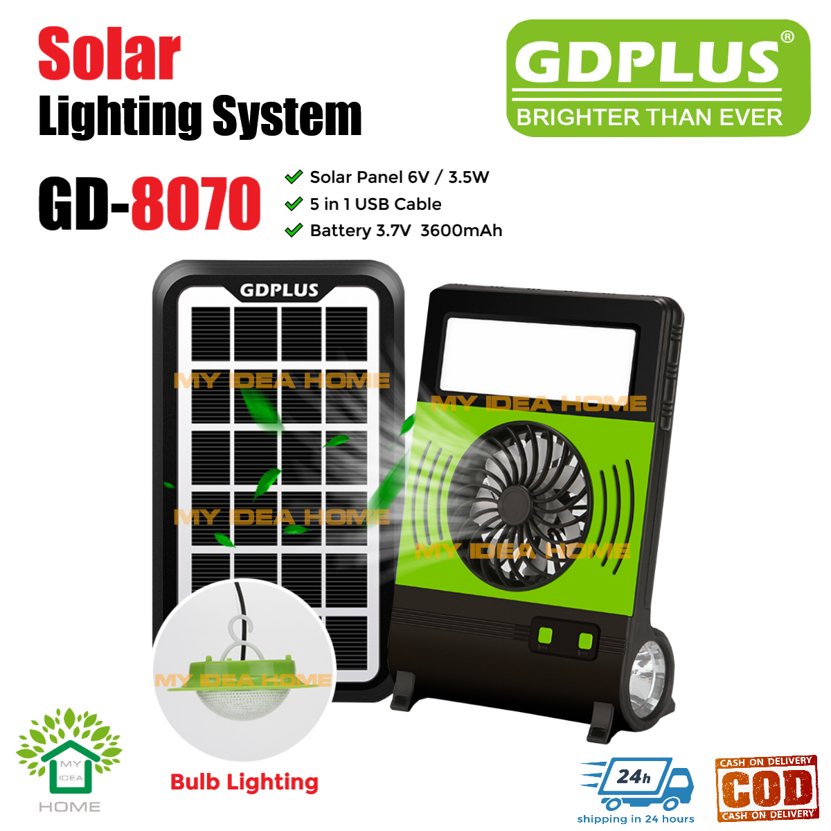 GDPLUS Solar lighting system with 1bulbs and 5in1 USB cable Emergency ...