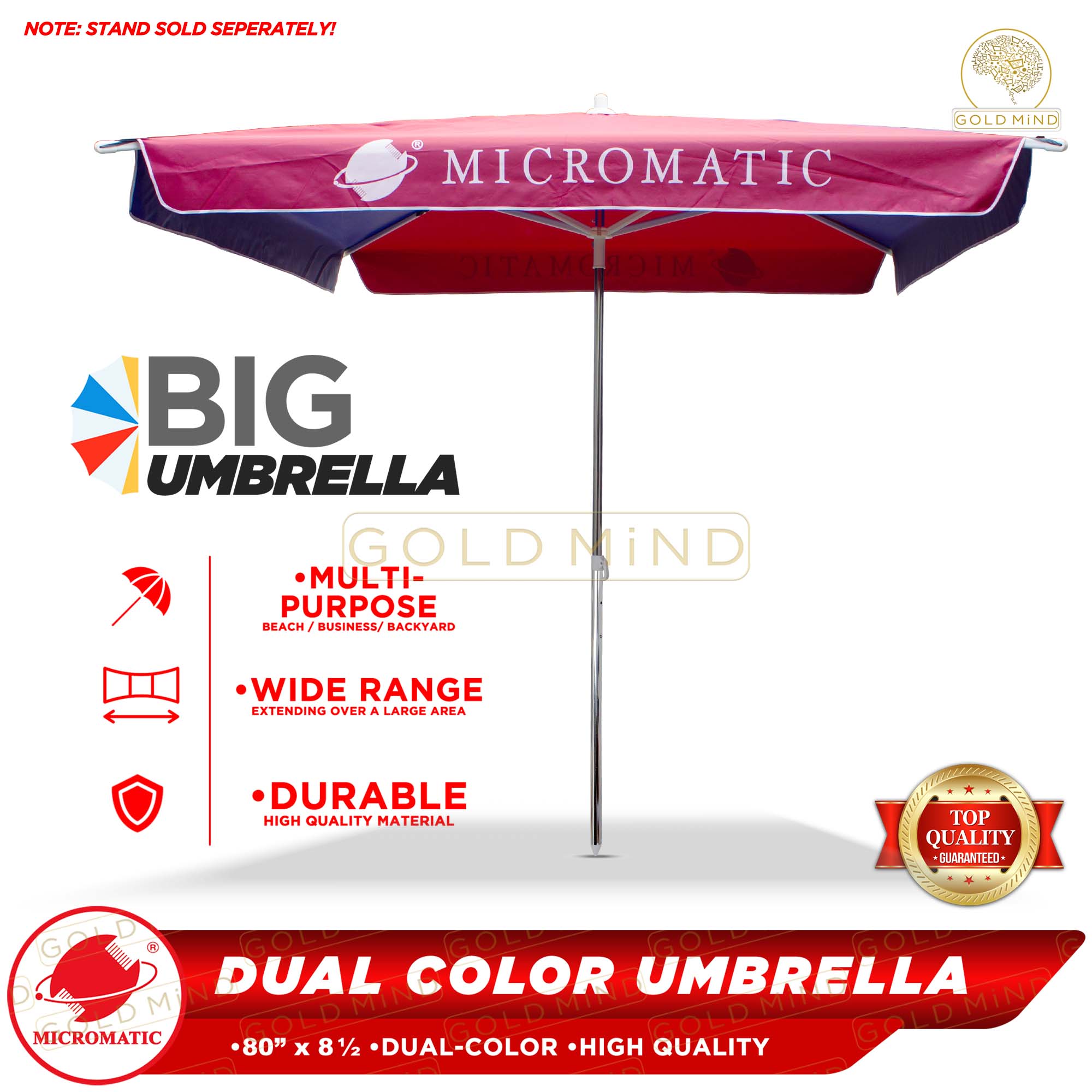 Micromatic 80 in Width x 8 1/2 ft Height, Square Beach Umbrella Dual ...