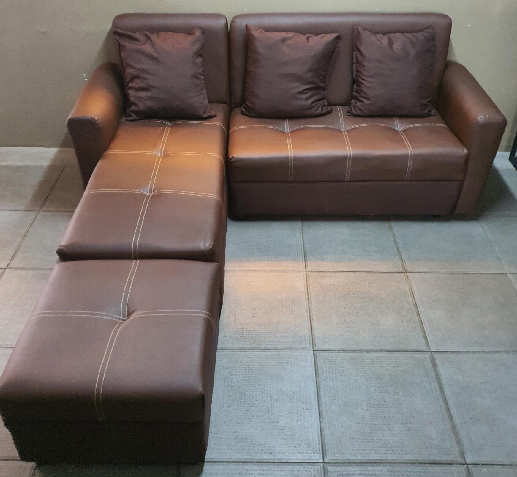 L shape Brown leather sofa set uratex foam | Lazada PH