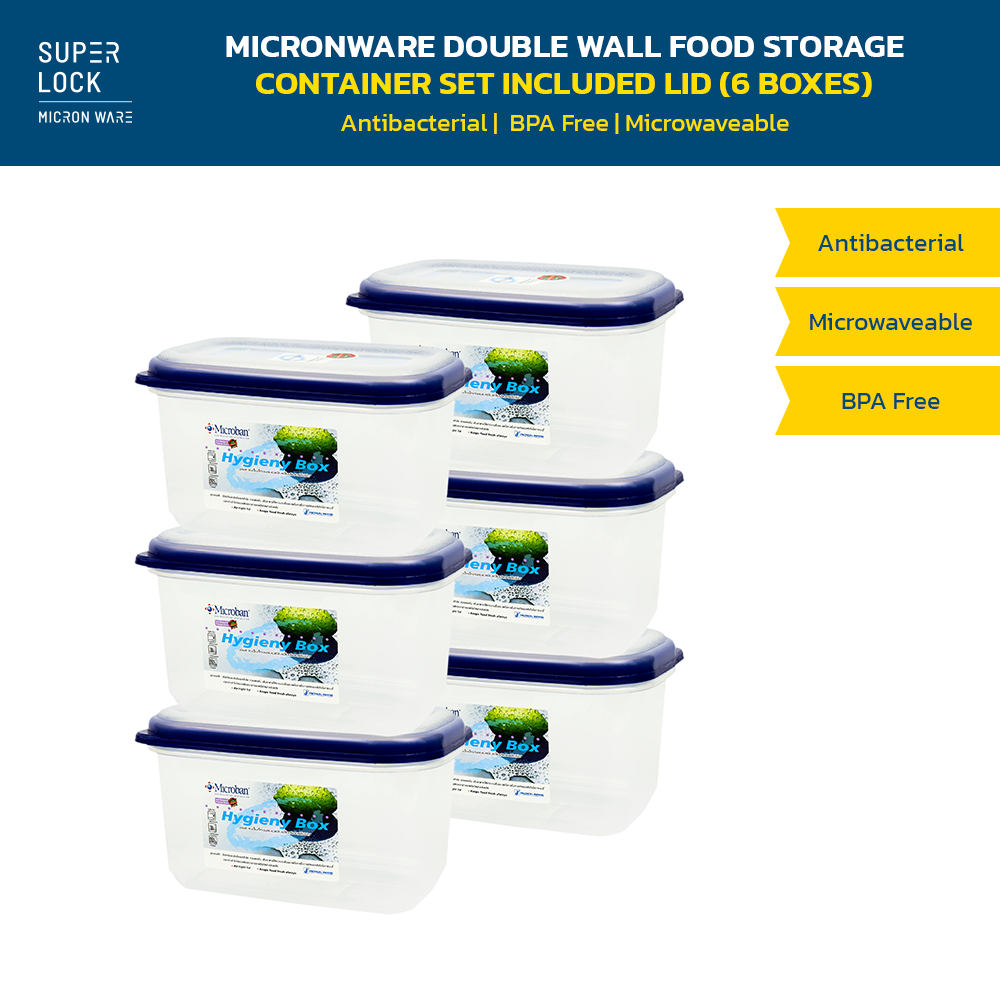 Super Lock Micronware Double Wall Food Storage Container Set Included Lid (6 Boxes) 1,200 ml ...