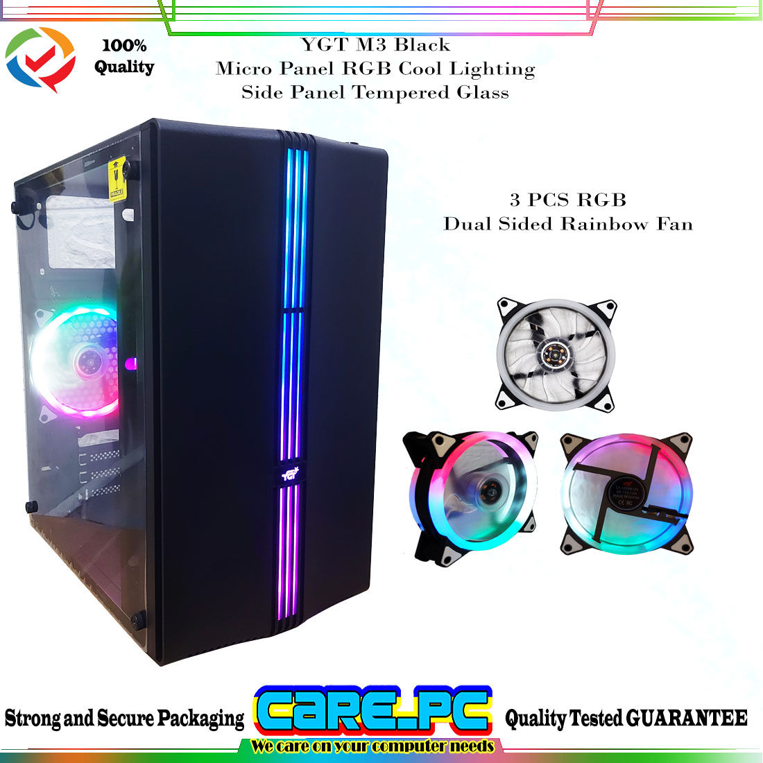 YGT M3 White/Black Micro Panel RGB Cool Lighting, Side Panel Tempered ...