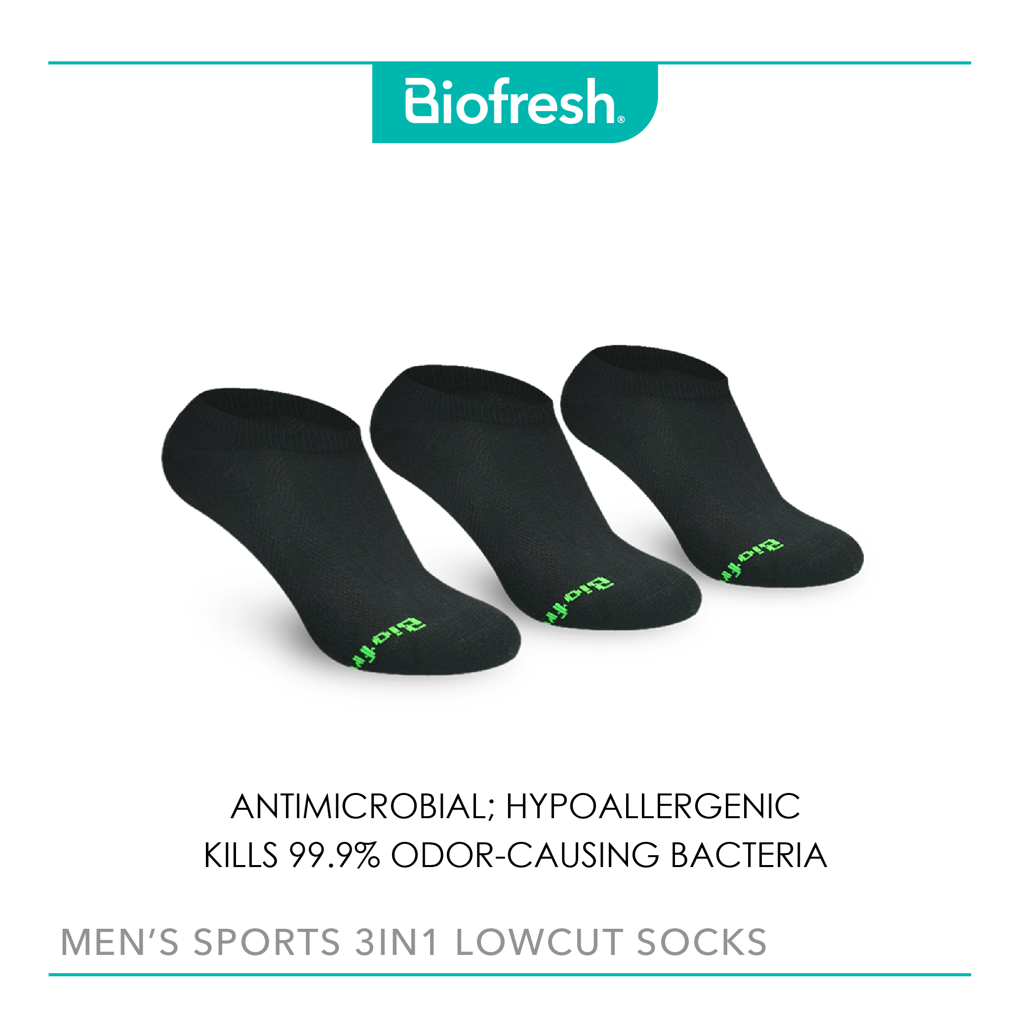 Biofresh RMFSG2 Men's Antimicrobial Sweat Absorbent No Show Thick ...