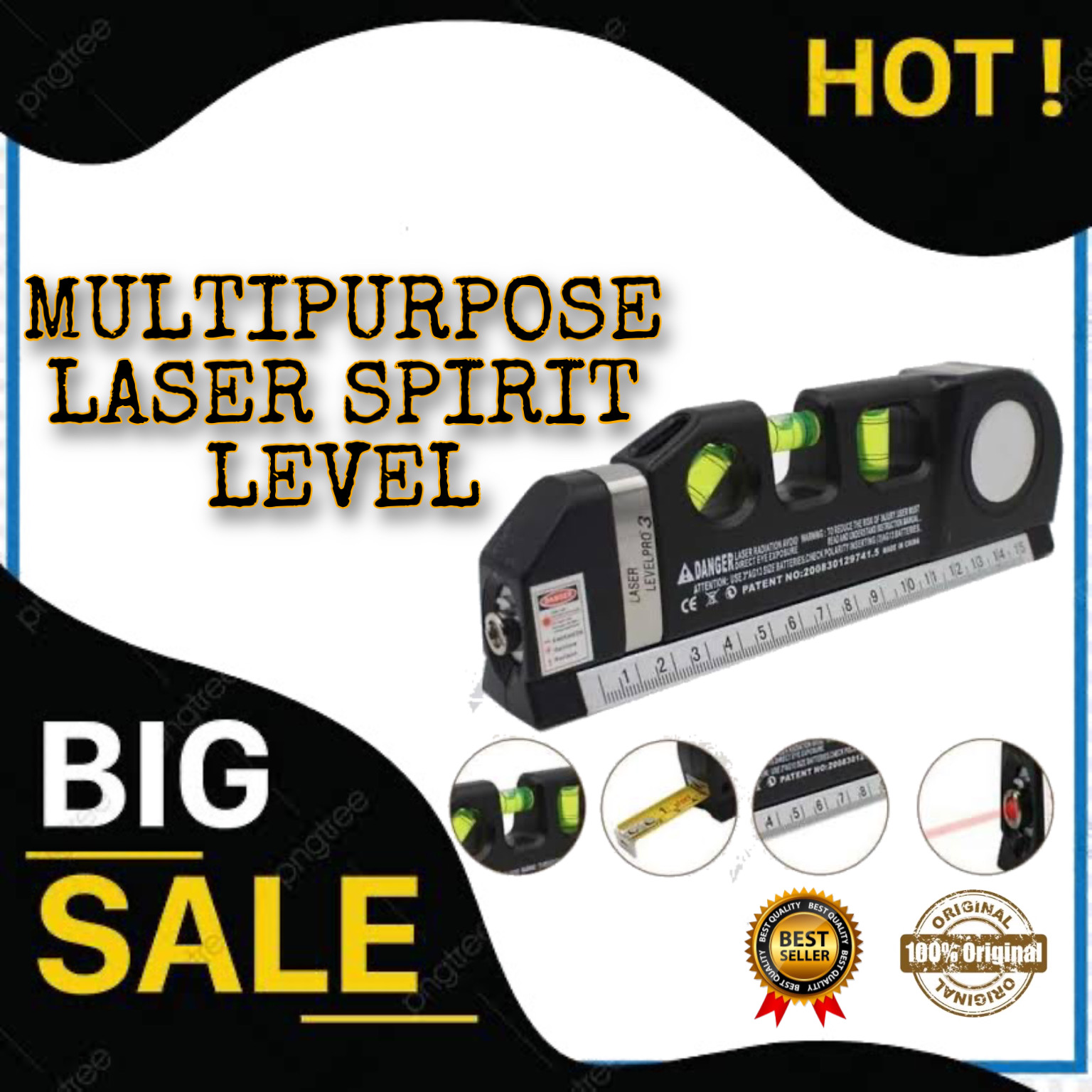 Multi-Purpose Laser Spirit Level with Measure Tape Measuring Ruler ...