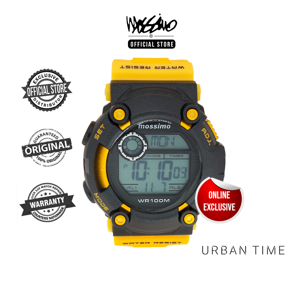Mossimo yellow rubber strap digital watch for men MS-1504G-BLKYLW ...