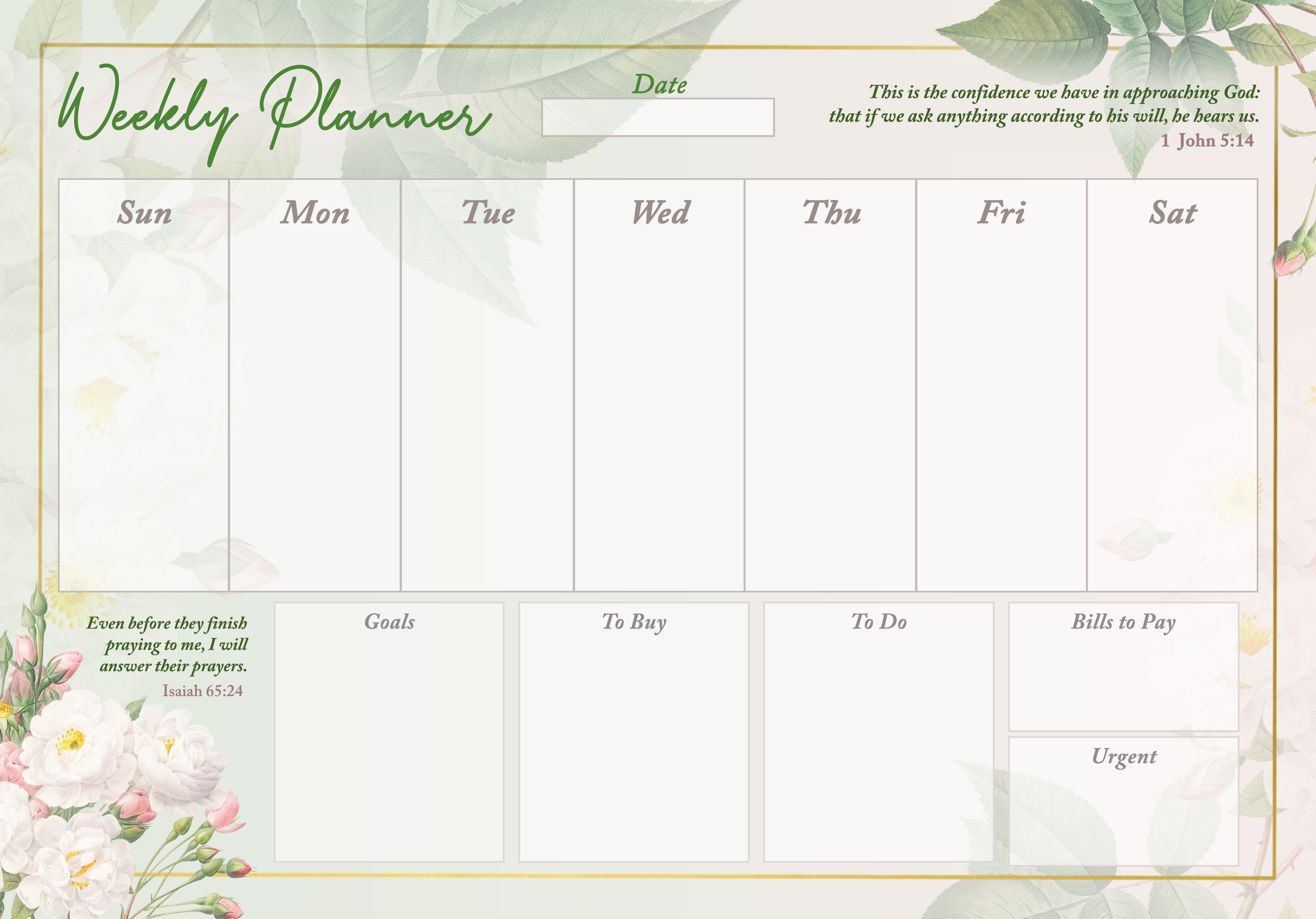 Weekly Planner (Inspirational) - With Goals, To Buy and To Do Lists ...