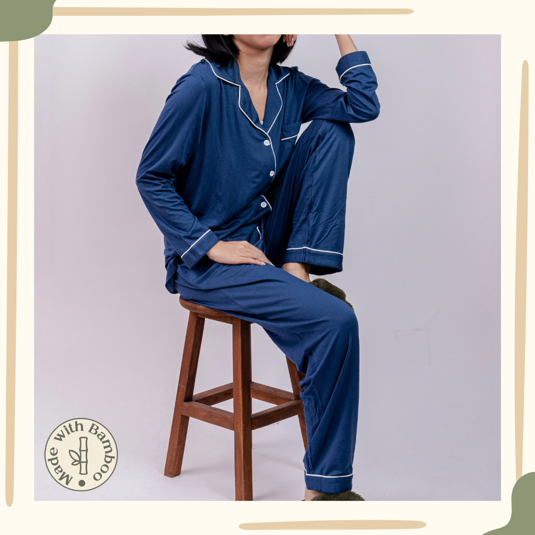 Kalma Bamboo Sleepwear Pajama Set for Women - Royal | Long Sleeve ...