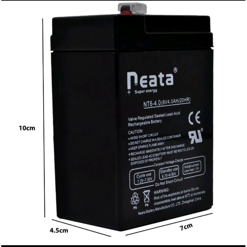 NEATA Rechargeable Battery 6V 4.0AH/20Hr Valve Regulated Sealed Lead ...