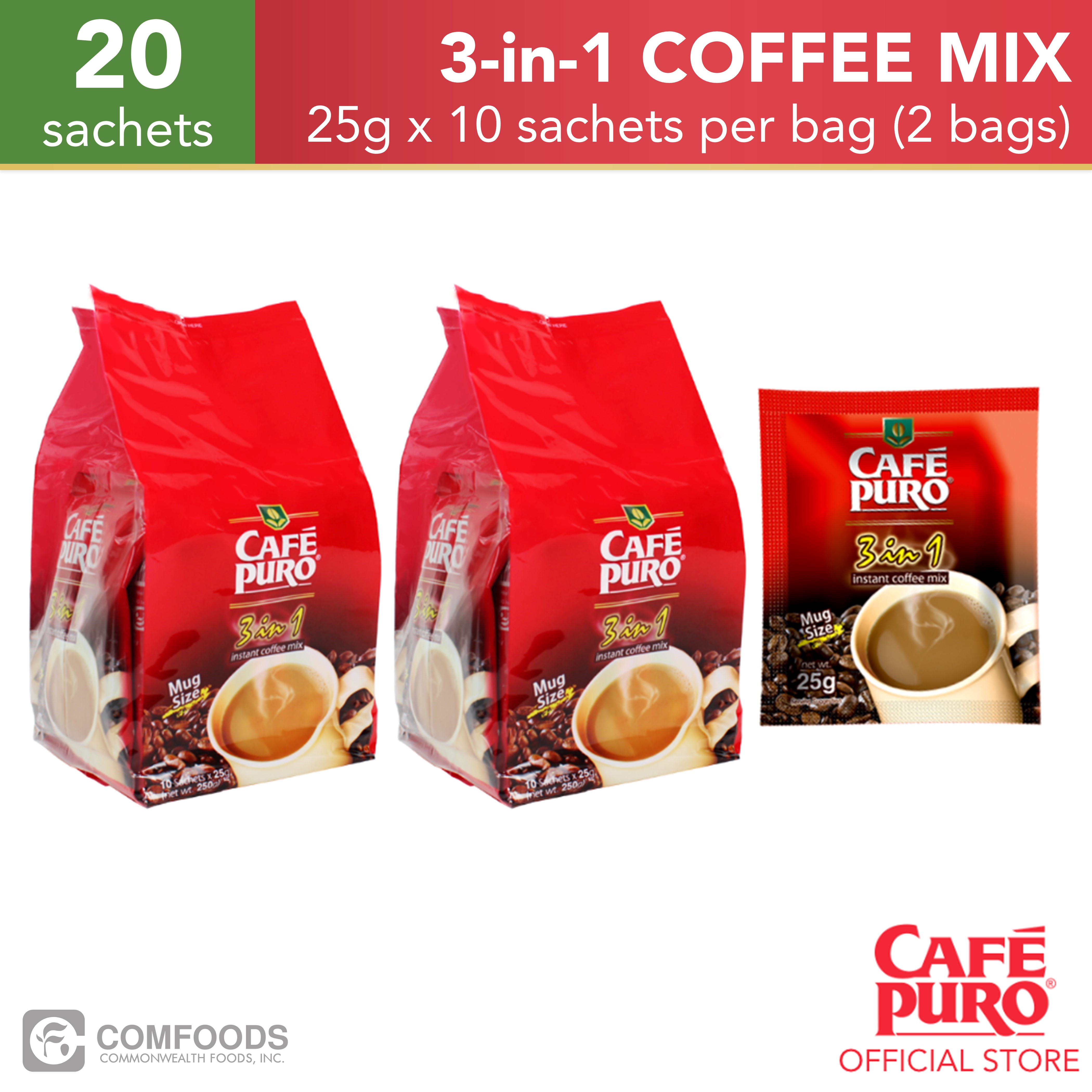 CAFE PURO 3-in-1 Coffee 25g x 10 Sachets / Bag - Pack of 2 | Lazada PH