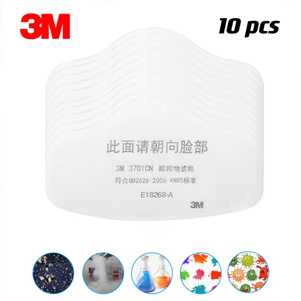 【Ready Stock】3M 3200 3 in 1 Gas Masks 10pcs 3701CN Filter Cotton Half Face Dust-proof Masks Anti ...